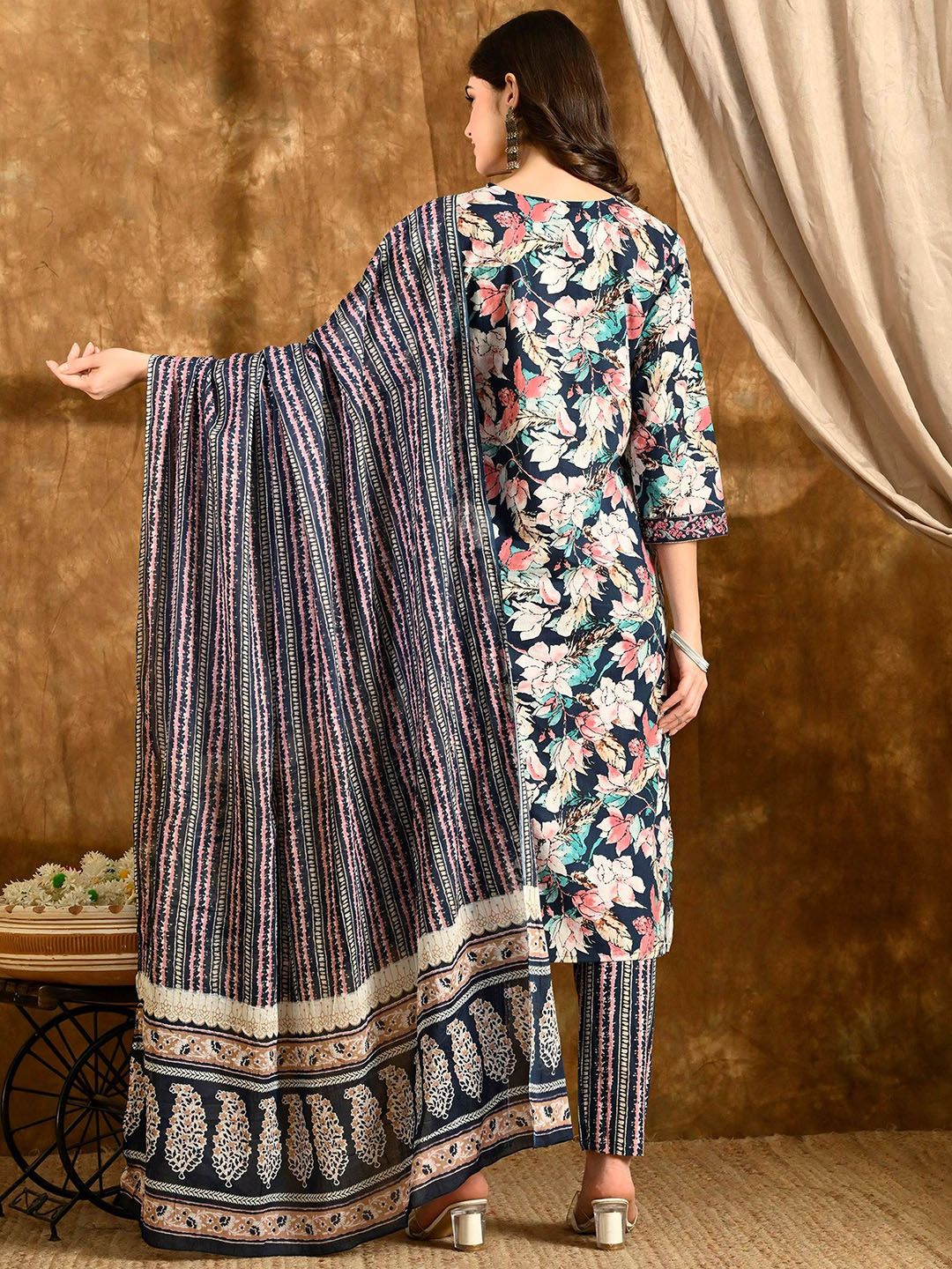 Buy Anouk Women Floral Printed Regular Pure Cotton Kurta With Trousers & With Dupatta - Kurta ...