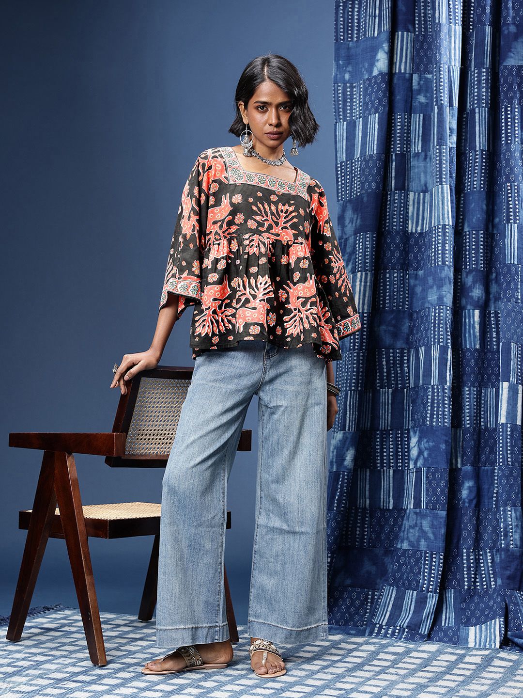Buy Taavi Sanganeri Ethnic Motifs Printed Pure Cotton A Line Top - Tops ...