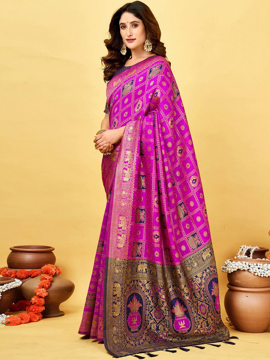 Buy Satrani Ethnic Motifs Pure Silk Arani Saree - Sarees for Women ...