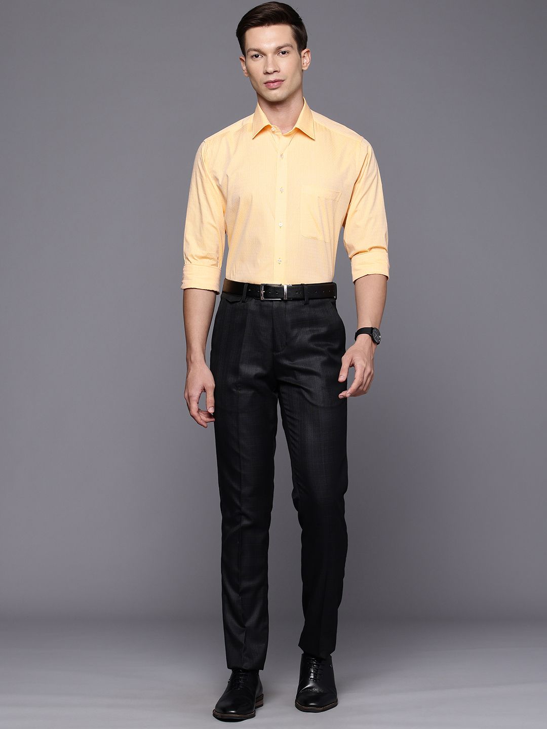 Buy Raymond Slim Fit Self Design Textured Pure Cotton Formal Shirt ...
