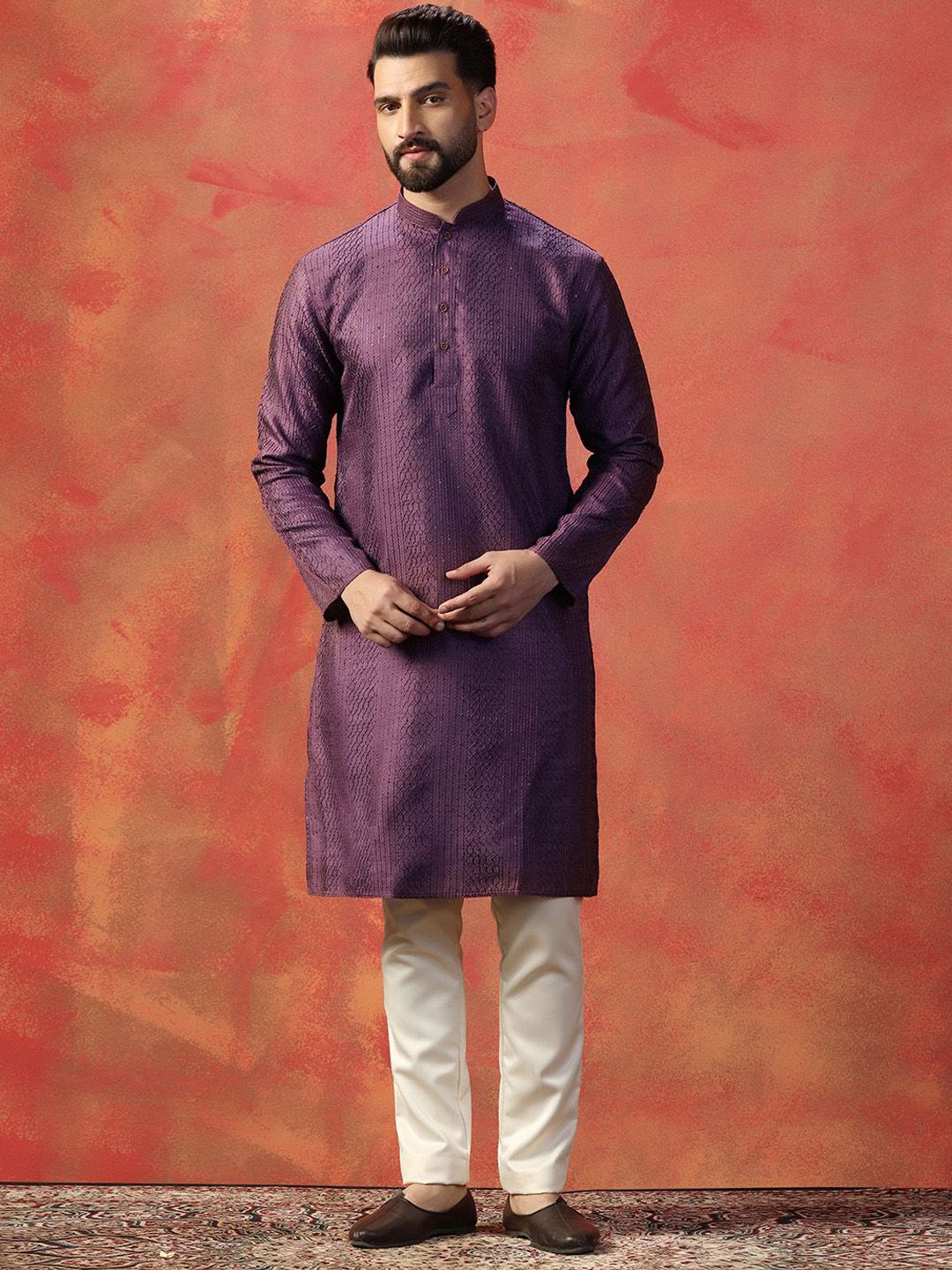 Buy Prakatha Men Embroidered Regular Kurta With Trousers - Kurta Sets ...