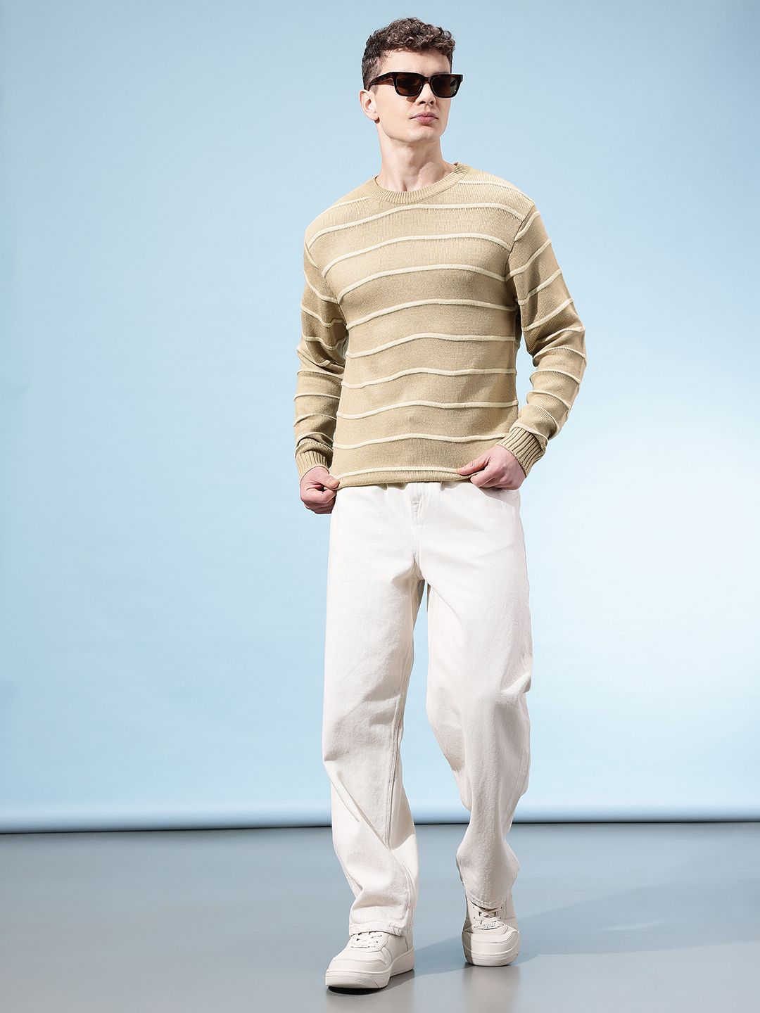 Buy Glitchez Vertical Striped Round Neck Knitted Pullover - Sweaters ...