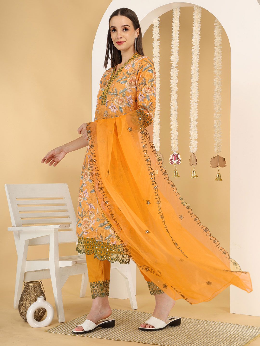 Buy Anouk Women Ethnic Motifs Printed Pure Cotton Kurta With Trousers ...
