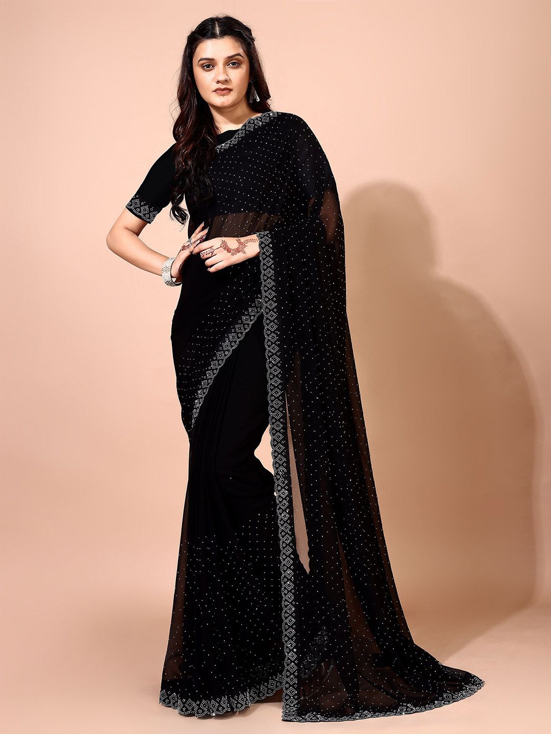 Buy Leelavati Women Embellished Sequinned Pure Chiffon Saree - Sarees for Women 33719652 | Myntra