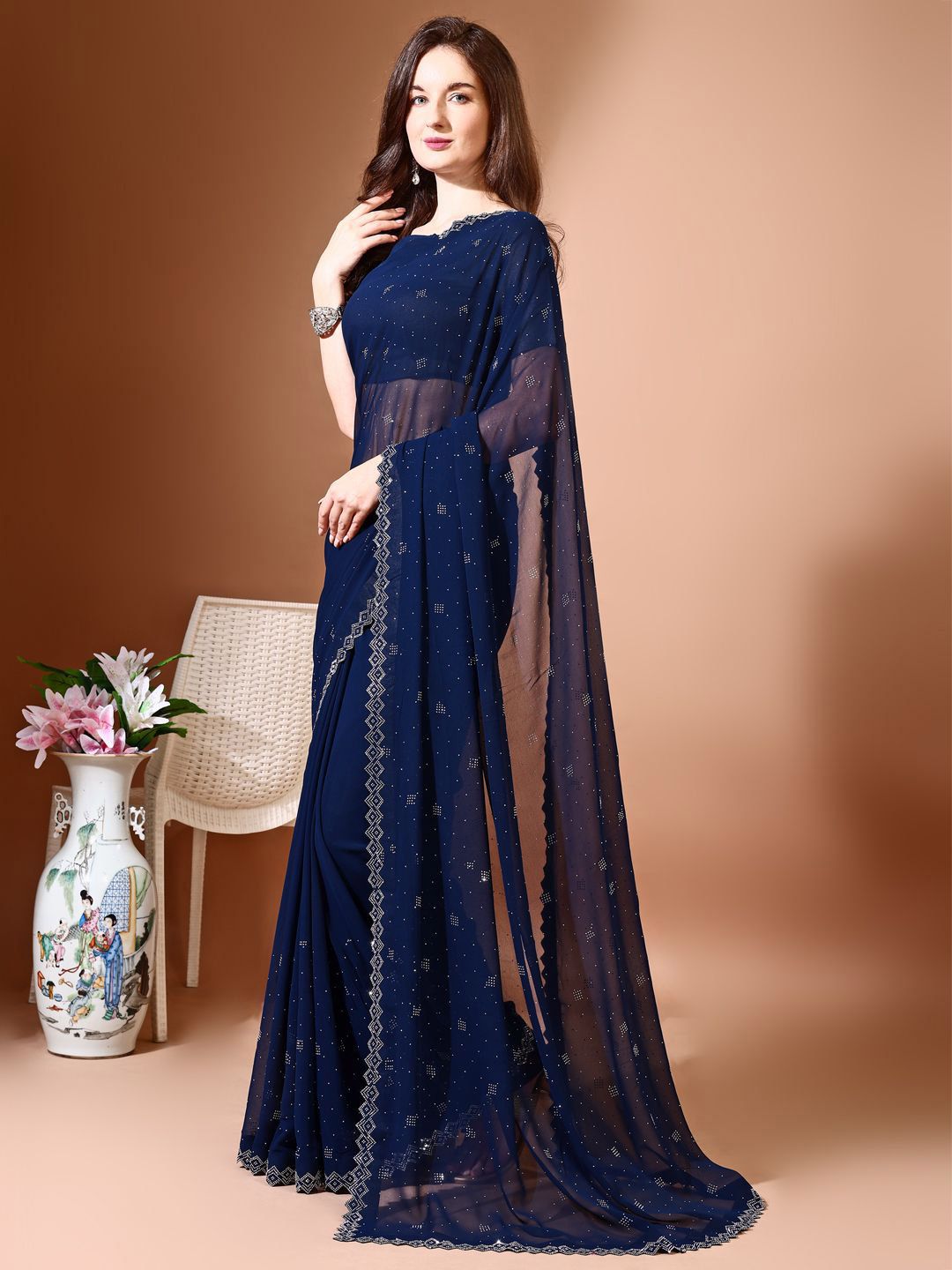 Buy Leelavati Embellished Beads And Stones Pure Chiffon Saree - Sarees for Women 33719694 | Myntra