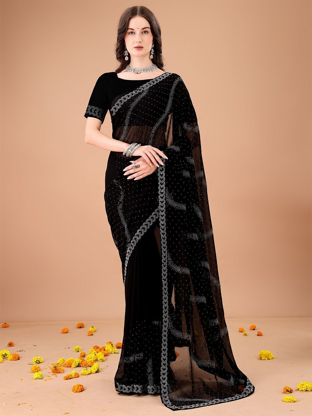 Buy Leelavati Women Embellished Beads And Stones Pure Georgette Saree - Sarees for Women ...