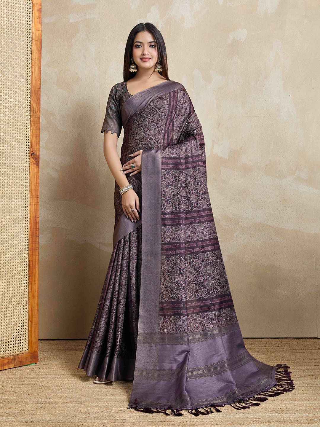 Buy Ishin Ajrak Block Saree - Sarees for Women 33802784 | Myntra