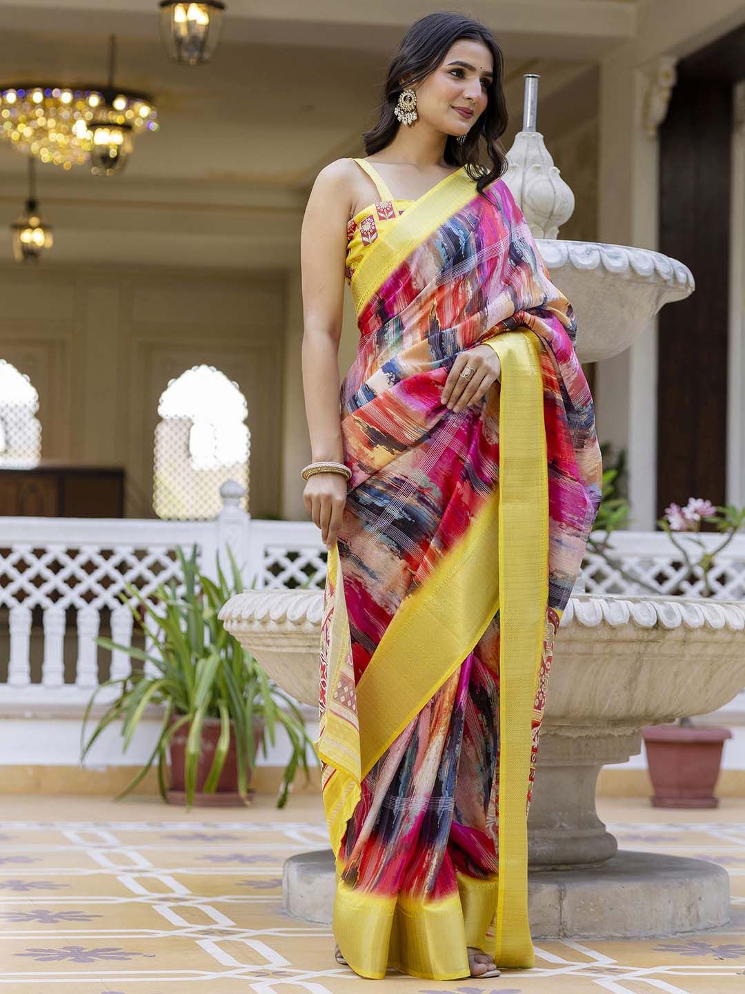 Buy Satrani Woven Zari Ready To Wear Saree With Unstitched Blouse Piece ...