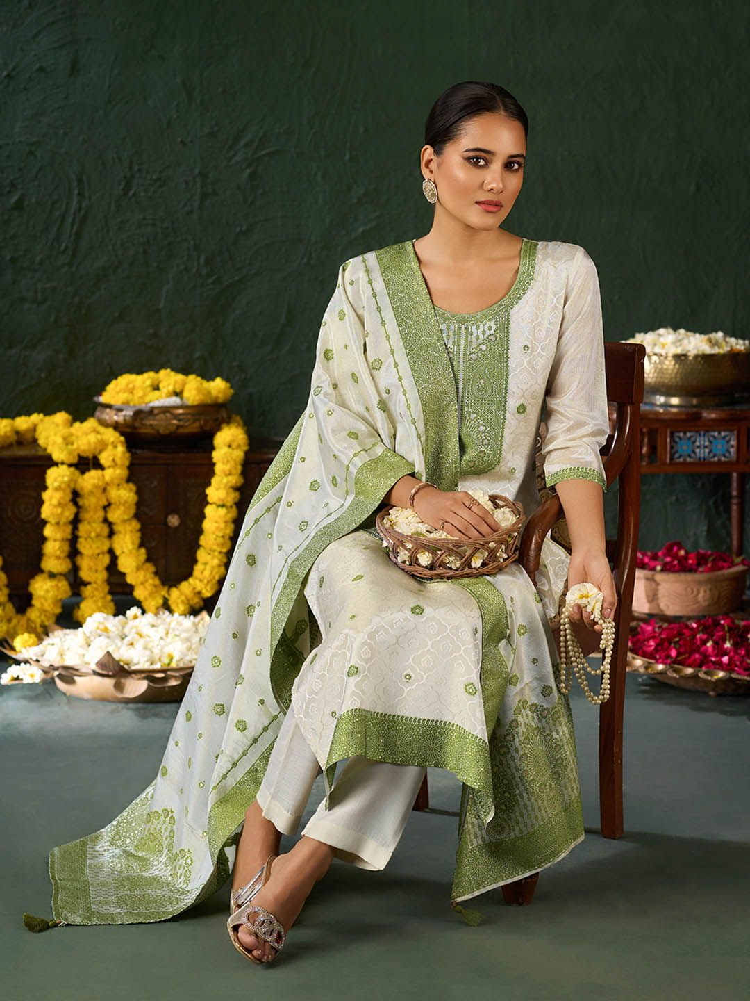 Buy Saanjh Ethnic Motifs Woven Design Pure Tissue Silk Straight Kurta ...