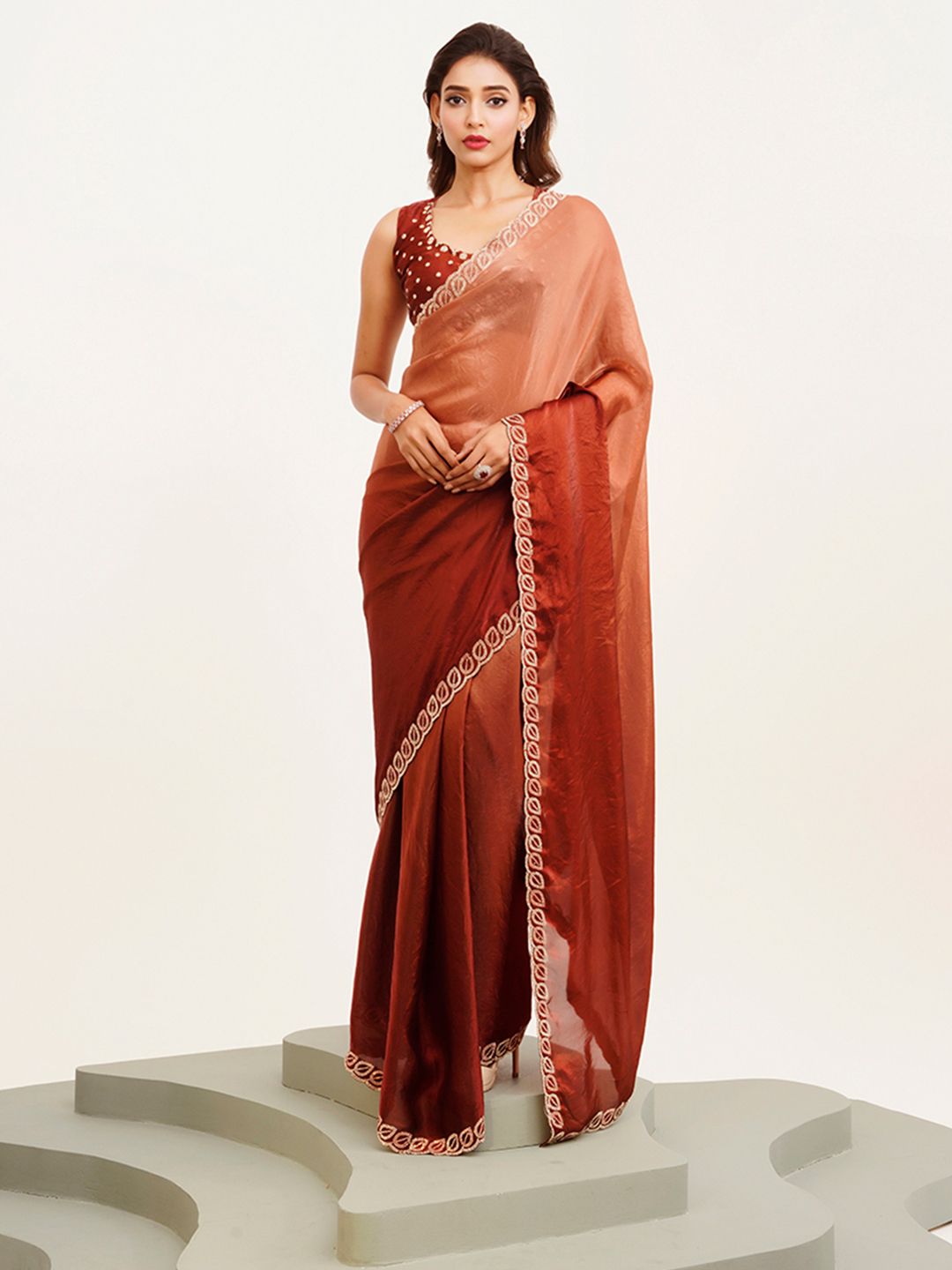 Buy Kalista Embellished Beads And Stones Satin Saree - Sarees for Women 34222190 | Myntra