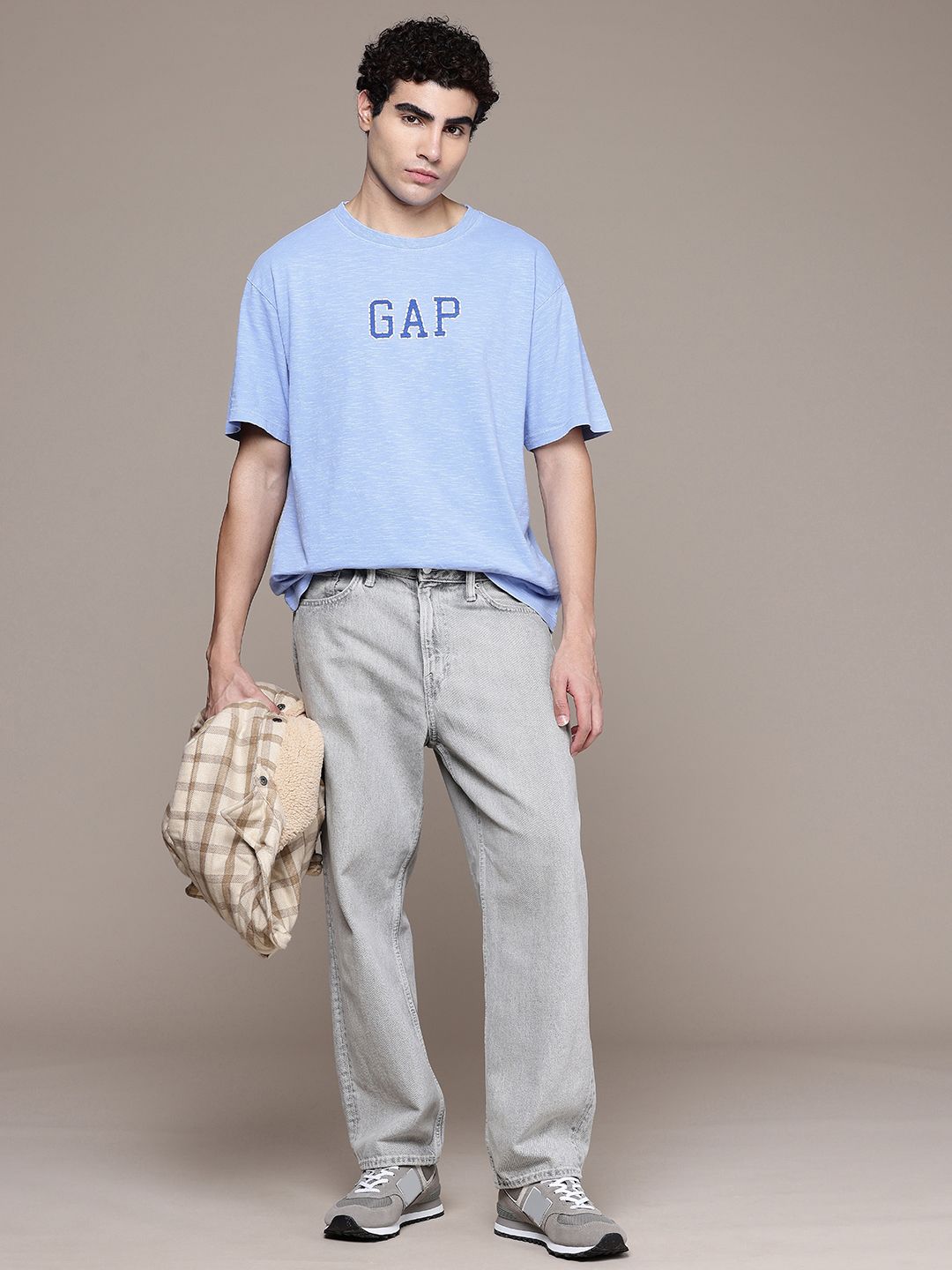 Buy GAP Brand Logo Printed Drop Shoulder Sleeves Pure Cotton Oversized ...