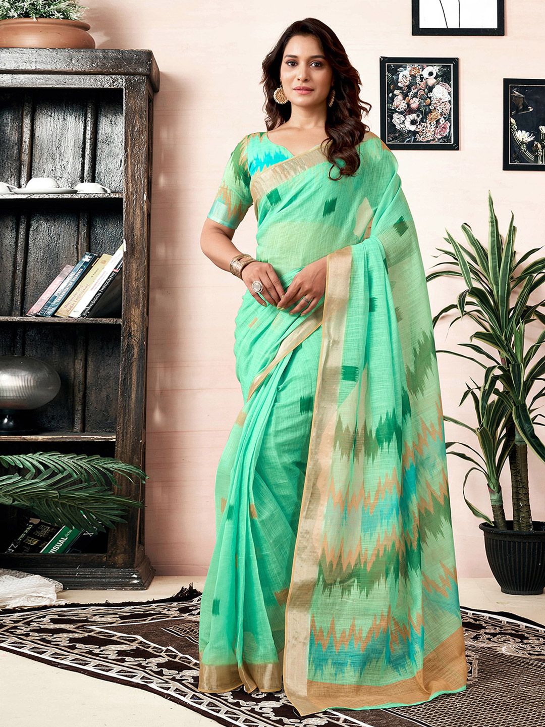 Buy Satrani Striped Zari Linen Blend Regular Saree - Sarees for Women ...