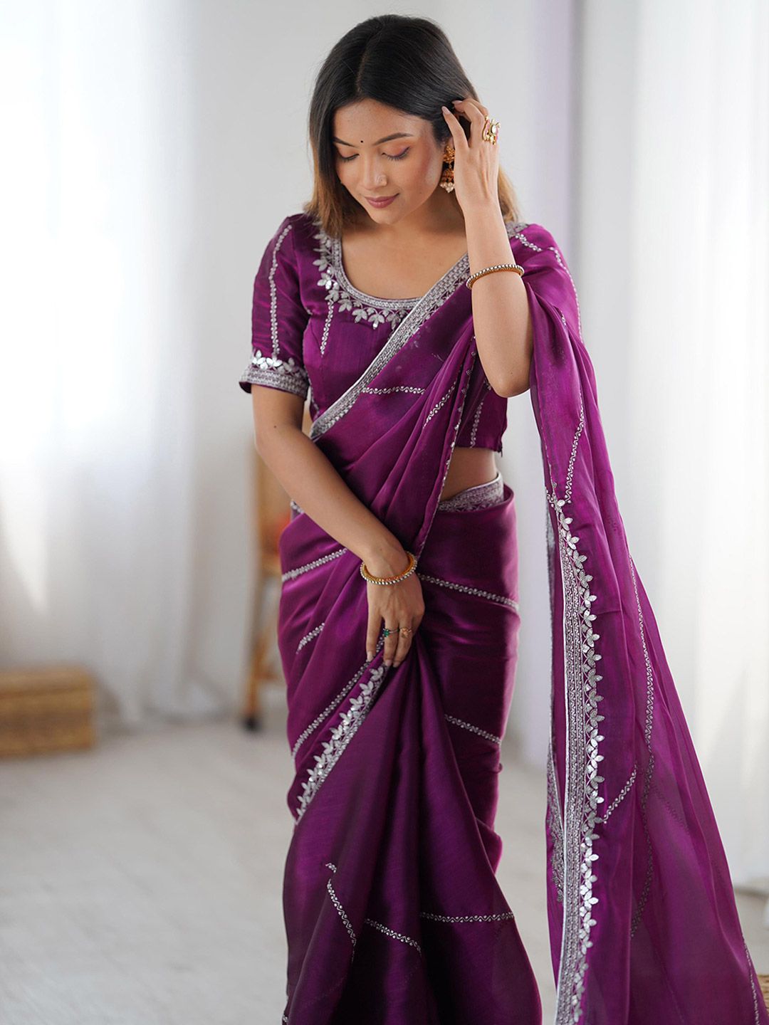Buy Satrani Embellished Sequinned Tissue Saree - Sarees for Women ...
