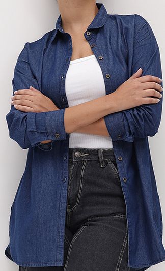 Buy The Roadster Lifestyle Co. Women Denim Longline Pure Cotton Casual ...