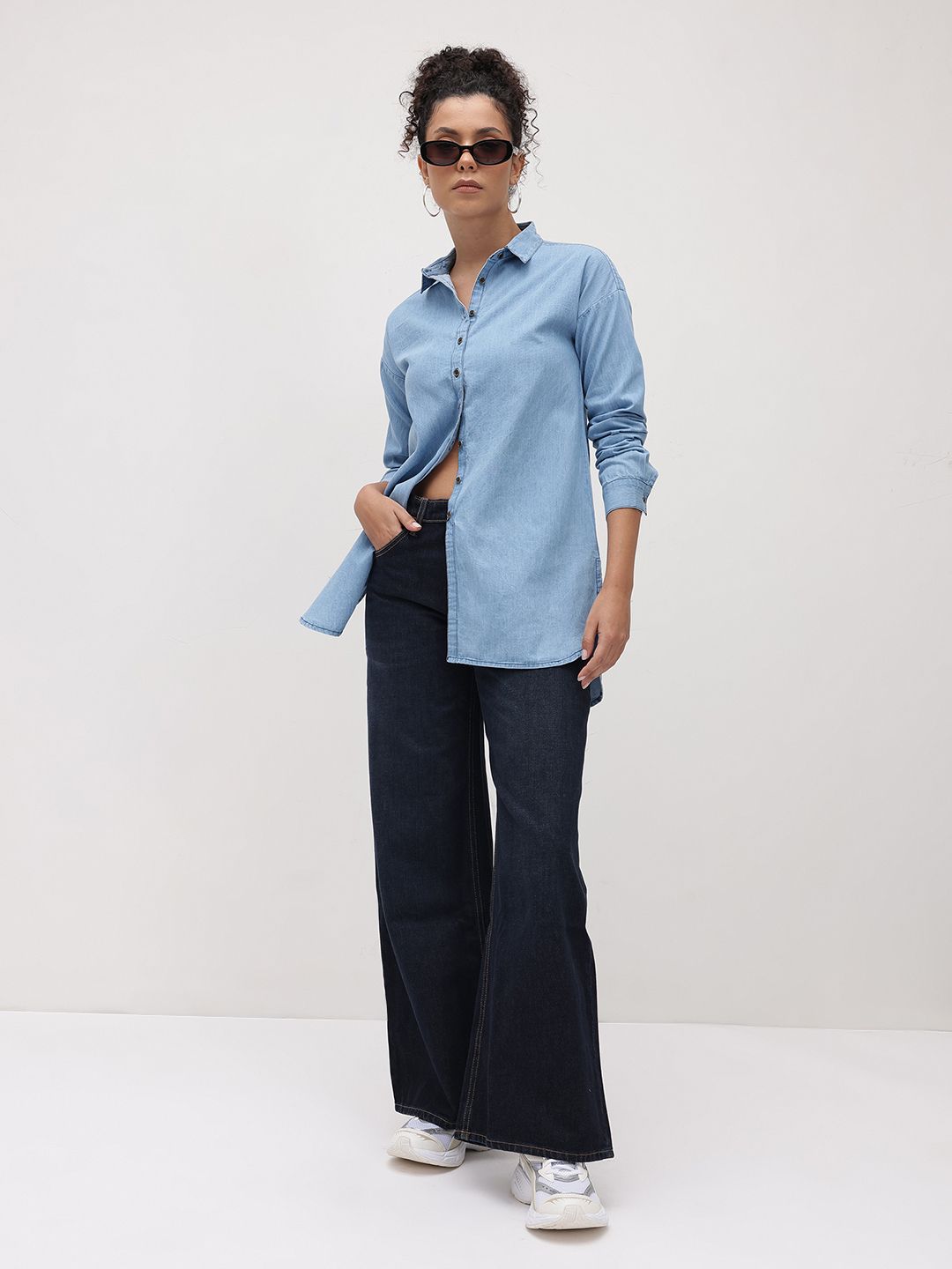 Buy The Roadster Lifestyle Co. Women Comfort Denim Longline Pure Cotton ...