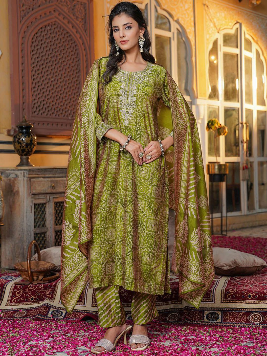 Buy KALINI Women Ethnic Motifs Embroidered Regular Thread Work Kurta ...