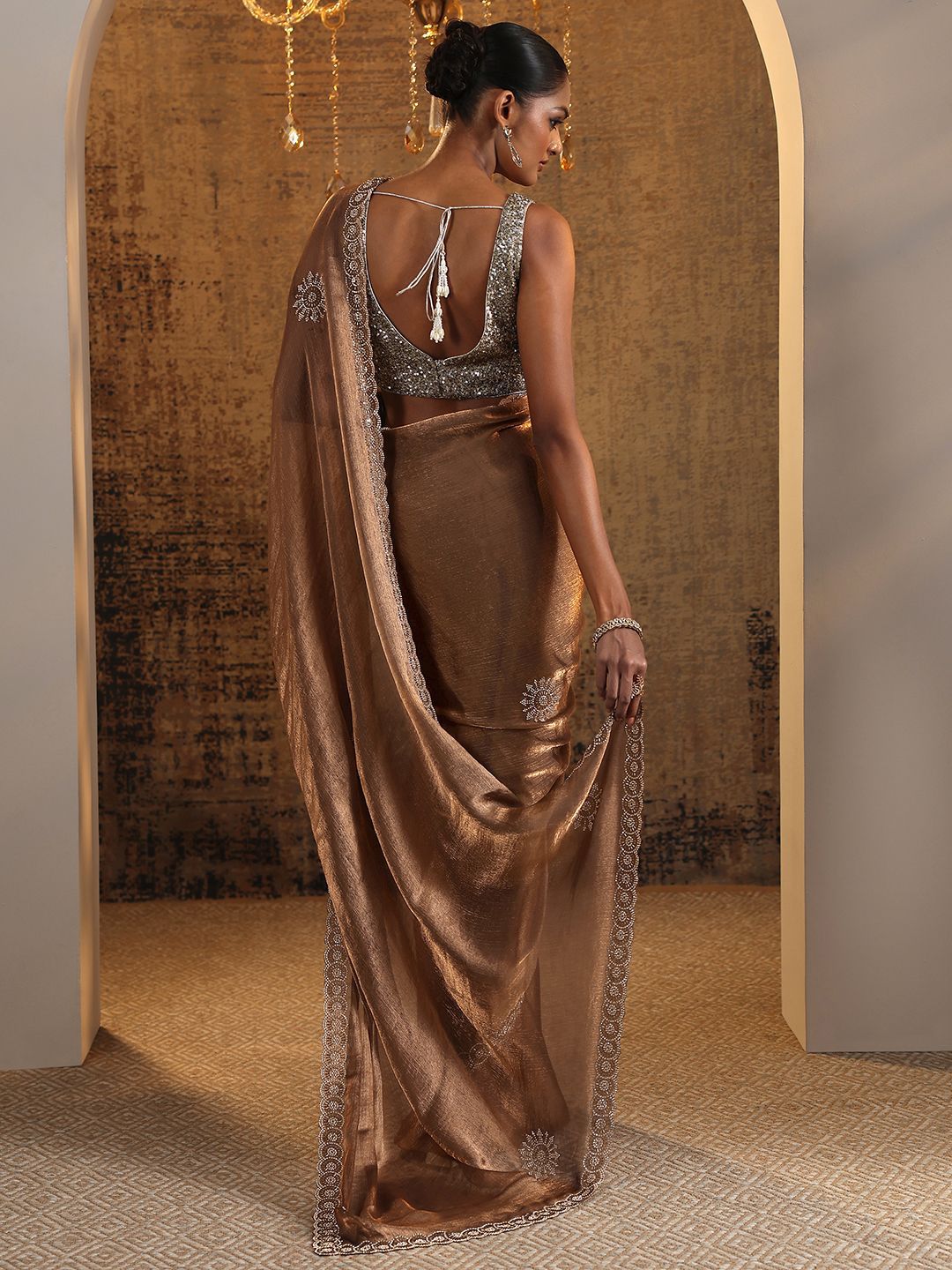 Buy Libas Embellished Beads And Stones Satin Saree - Sarees for Women ...