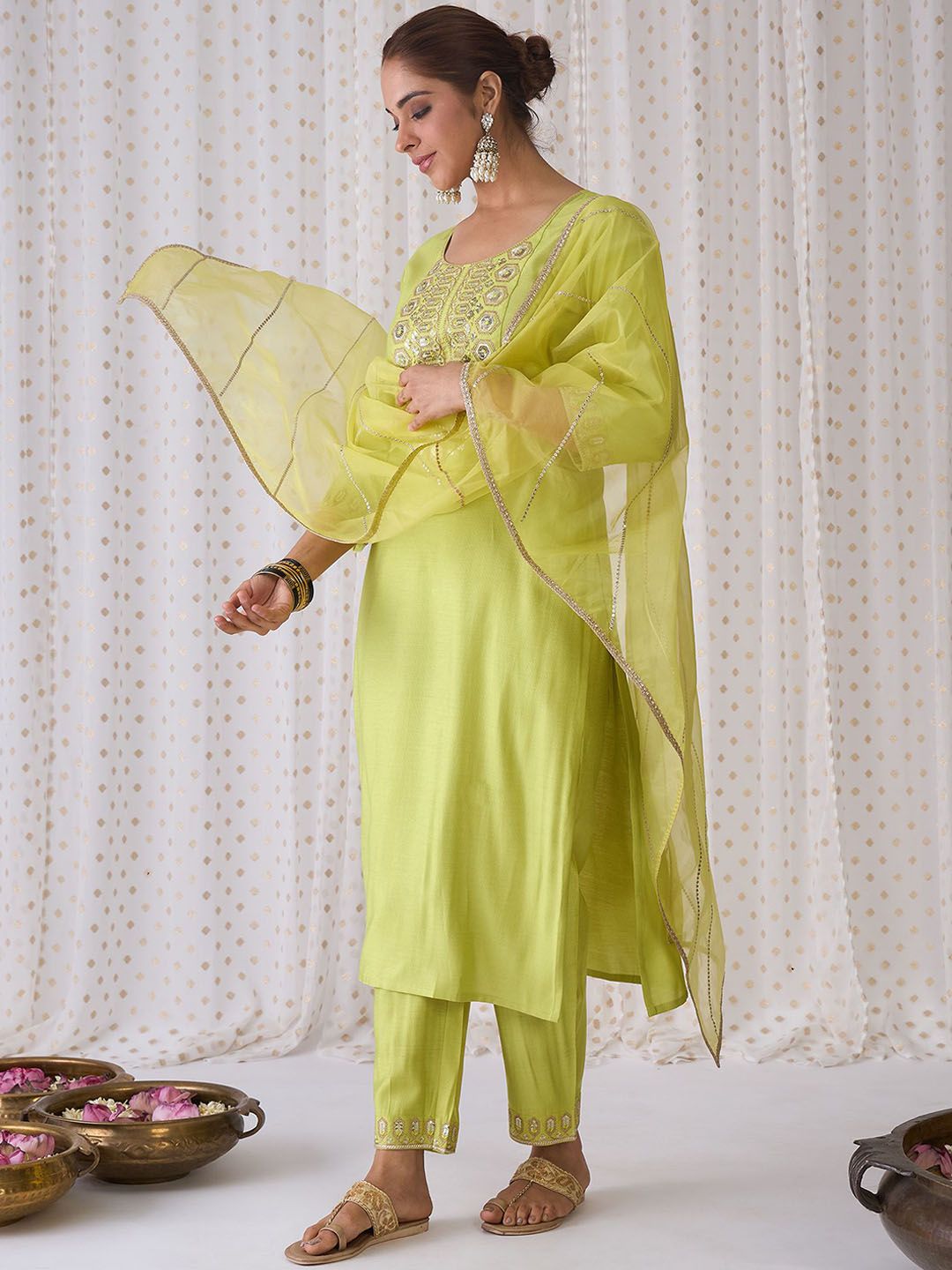 Buy Anouk Women Ethnic Motifs Embroidered Regular Liva Kurta With ...