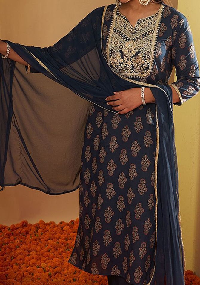 Buy Anouk Women Ethnic Motifs Embroidered Cotton Kurta With Trousers ...