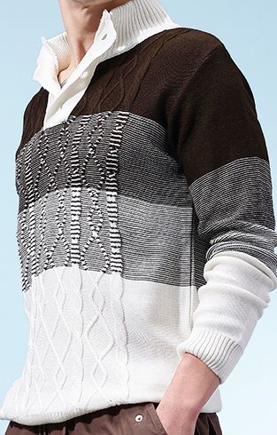 Buy SZN Men Cable Knit Colourblocked Pullover - Sweaters for Men ...
