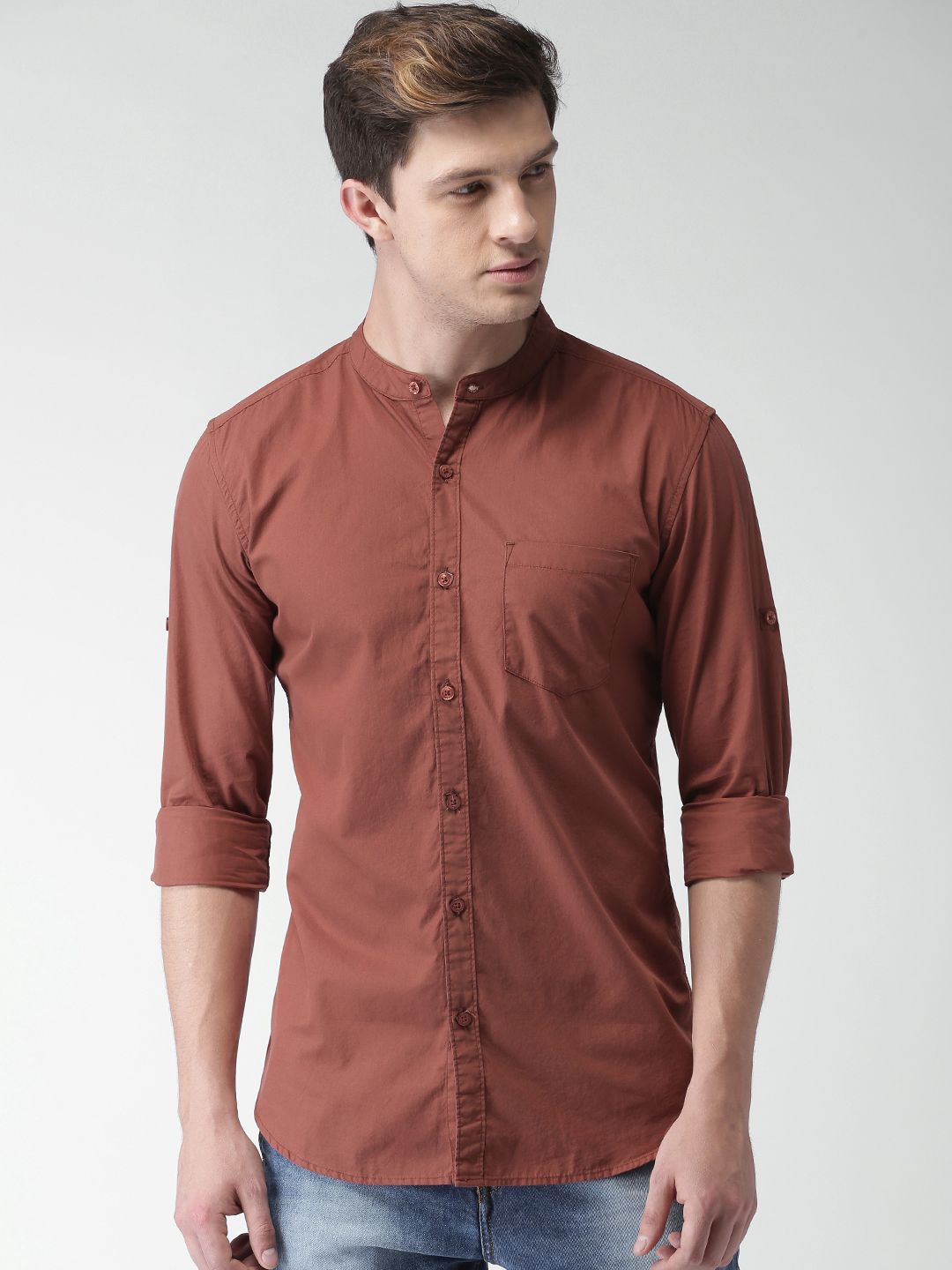 HIGHLANDER Men Rust Brown Slim Fit Solid Casual Shirt - Price History