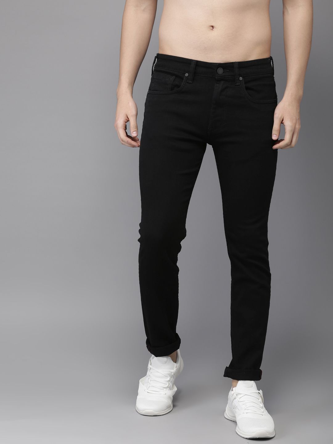 HERE&NOW Men Black Slim Fit Low-Rise Clean Look Stretchable Jeans ...