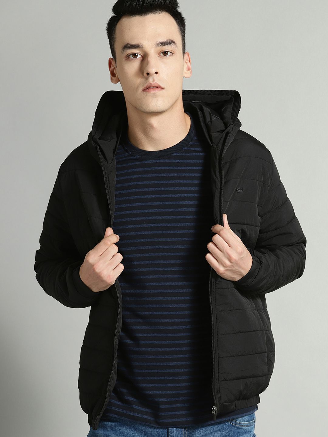 The Roadster Lifestyle Co Men Black Solid Padded Jacket - Price History