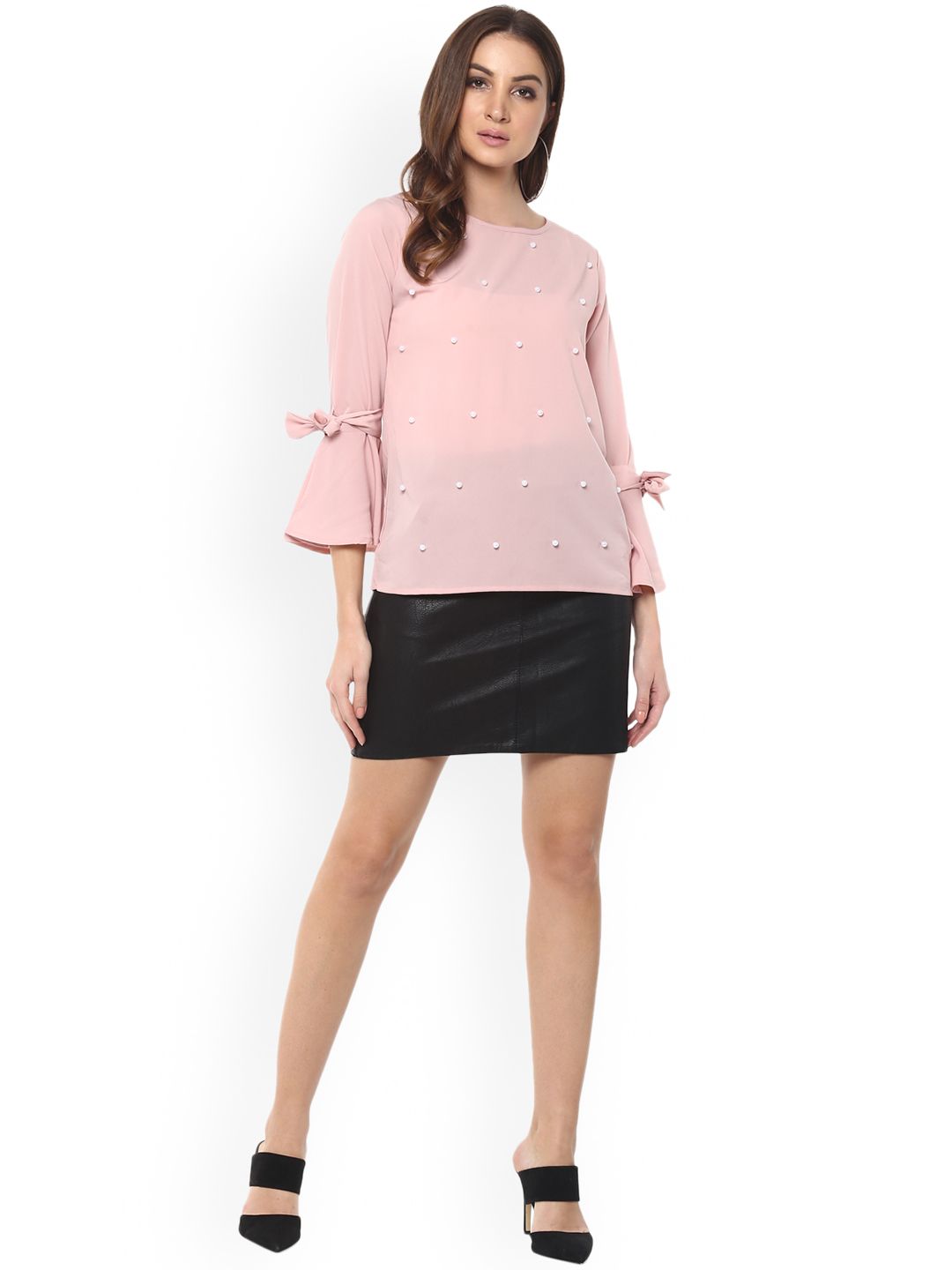 Buy Mayra Women Pink Embellished A Line Top With Bell Sleeves - Tops ...