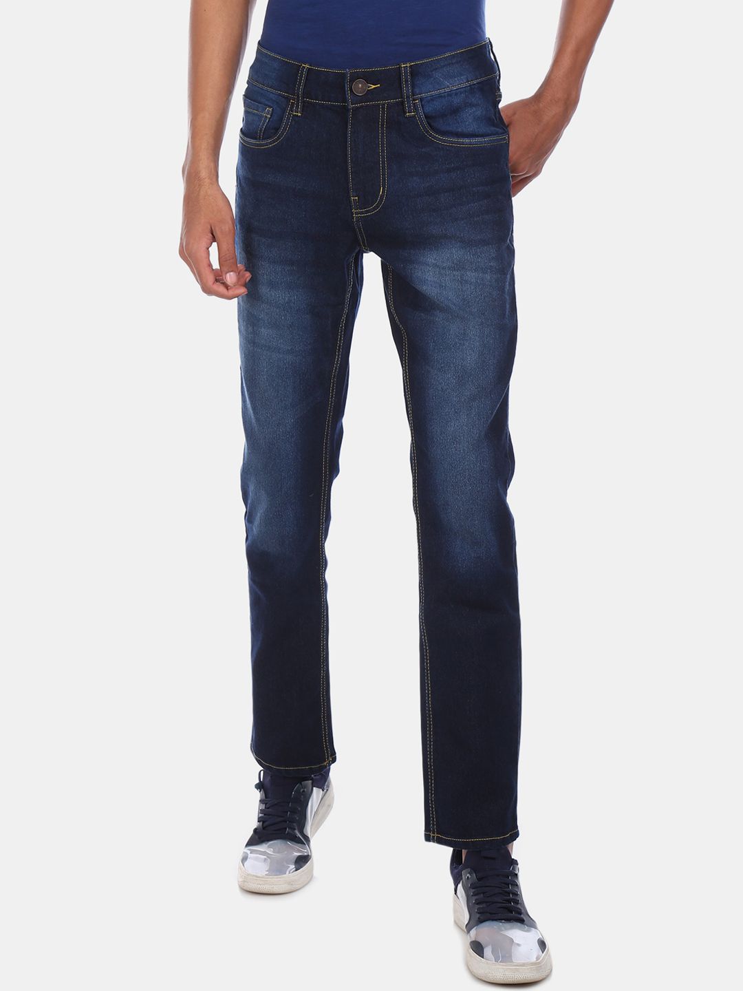 Colt Men Navy Blue Straight Fit Mid-Rise Clean Look Stretchable Jeans ...