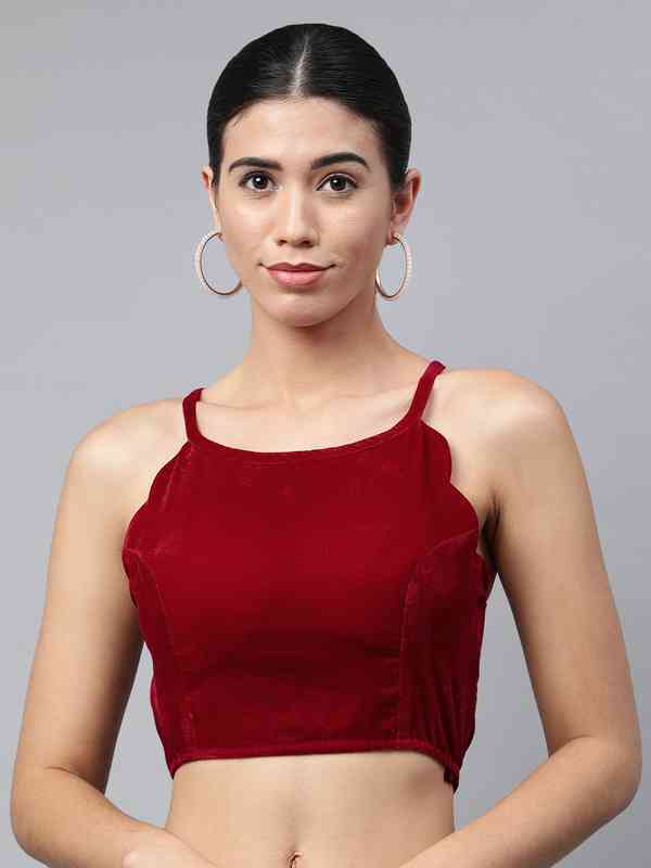 halter neck blouse red