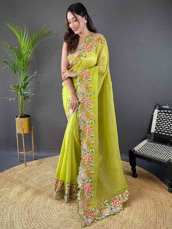 lime green solid saree