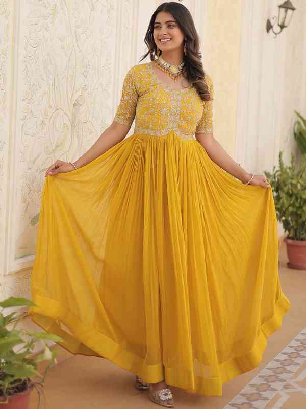 yellow gown party wear