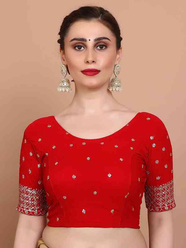 red pattern blouse