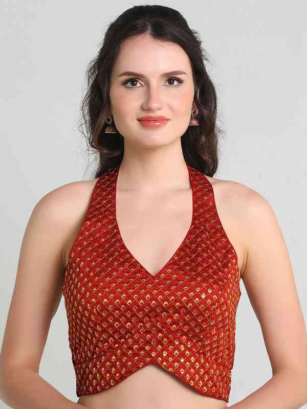 halter neck blouse red