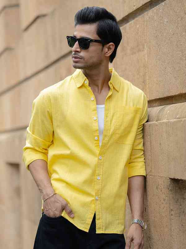solid light yellow shirt