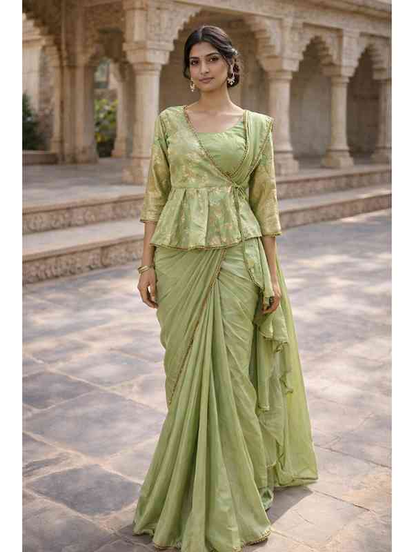 lime green solid saree
