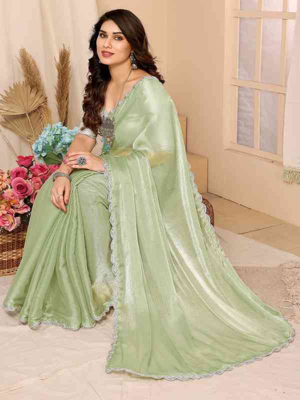 lime green solid saree