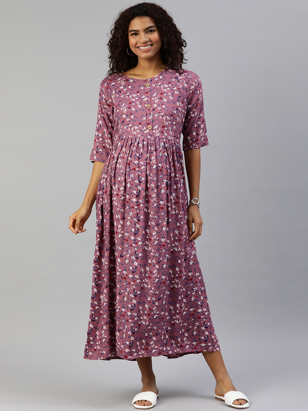 Buy MomToBe Mauve Floral Printed Maternity Nursing Maxi Dress Dresses for Women 12739536 Myntra