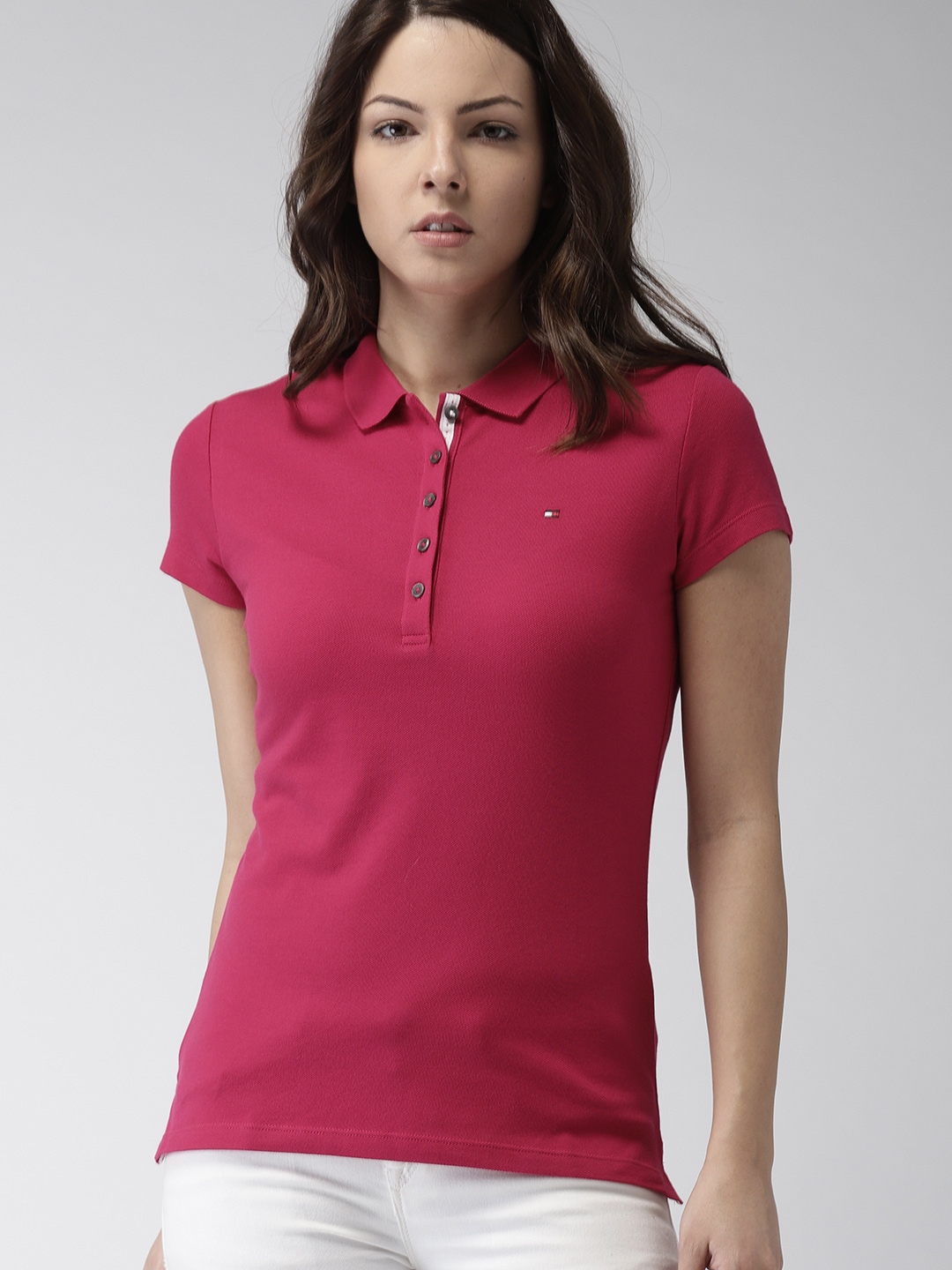 Tommy Hilfiger Women Navy Slim Fit Solid Polo Collar T Shirt Atelier