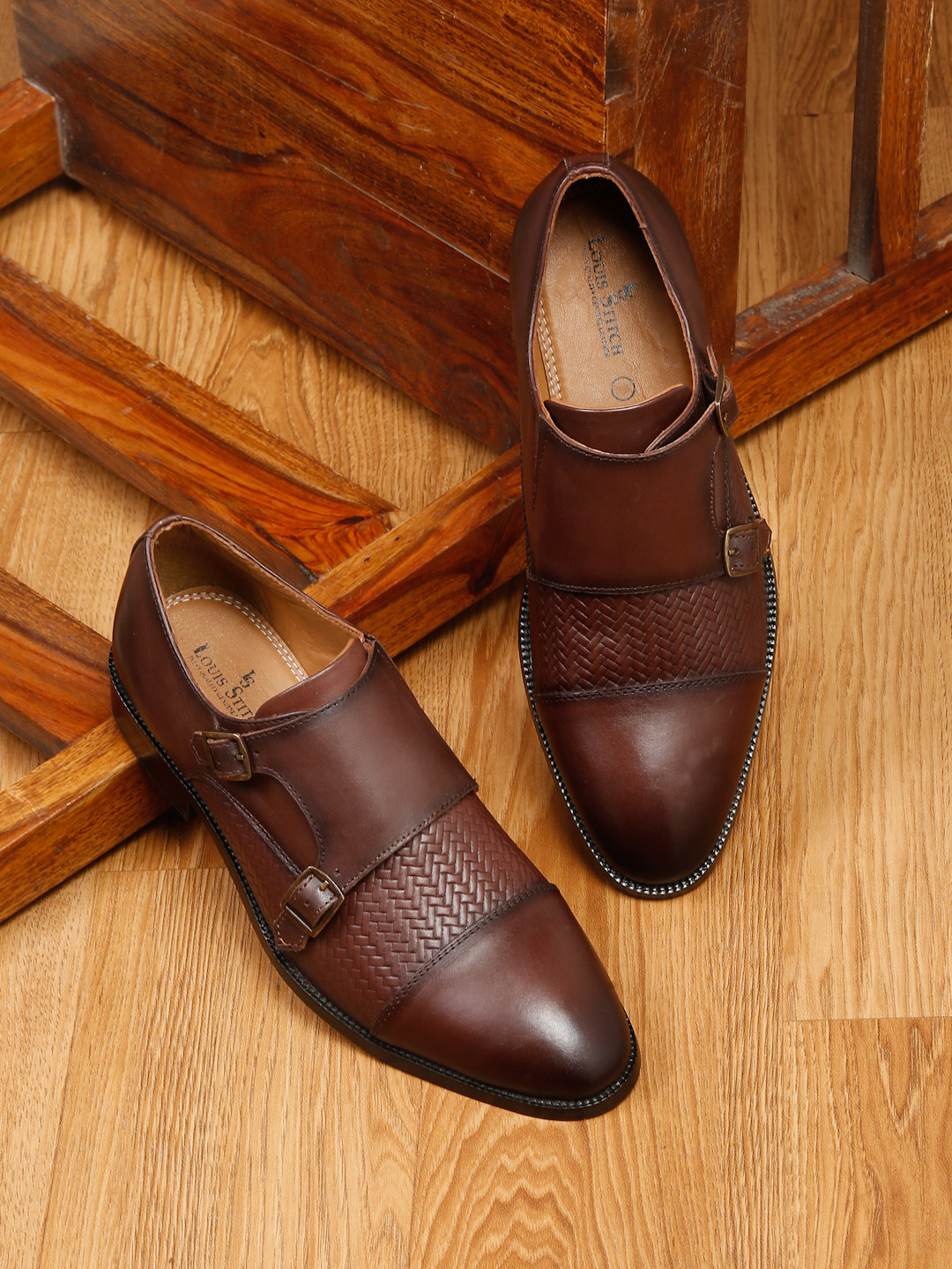 LOUIS STITCH Men Brown Textured Leather Formal Monk Shoes - buy at the ...
