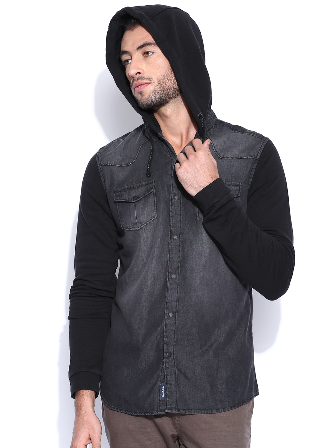 Buy Being Human Clothing Black Slim Hooded Casual Shirt - Shirts for ...