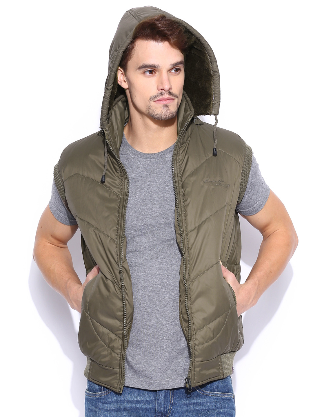 Buy LOCOMOTIVE Light Brown Hooded Padded Sleeveless Jacket - Jackets ...