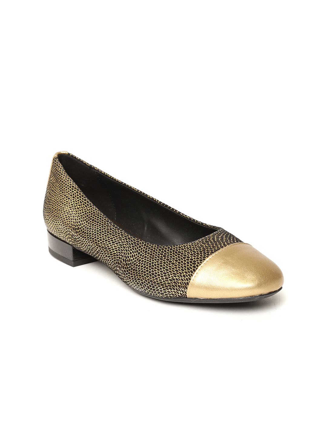Buy Geox Women Black & Gold Toned Printed Leather Ballerinas - Flats ...