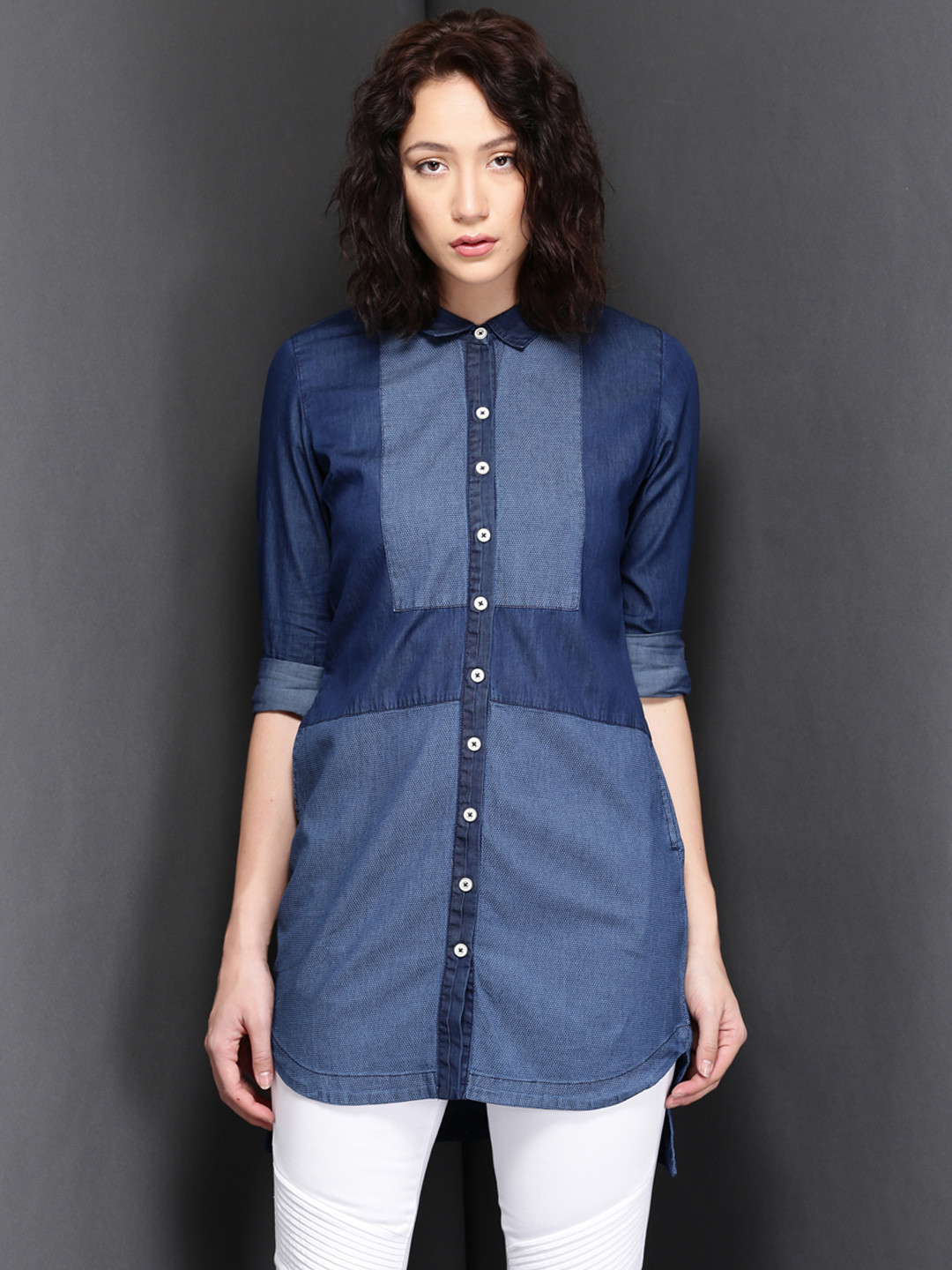 Buy Suo Blue Patchwork Denim Tunic - Tunics for Women 1004857 | Myntra