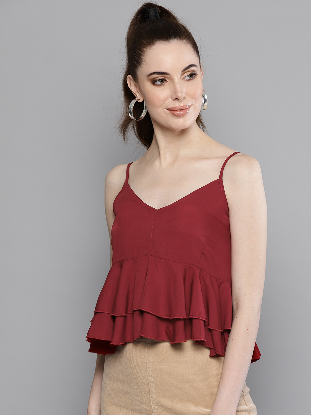 Buy Trend Arrest Women Maroon Solid Layered A Line Top - Tops for Women ...