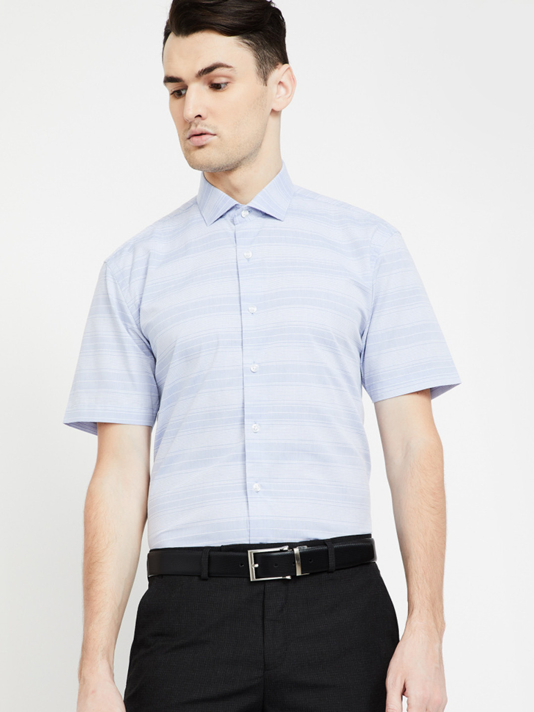 Buy CODE By Lifestyle Men Blue Regular Fit Striped Formal Shirt ...