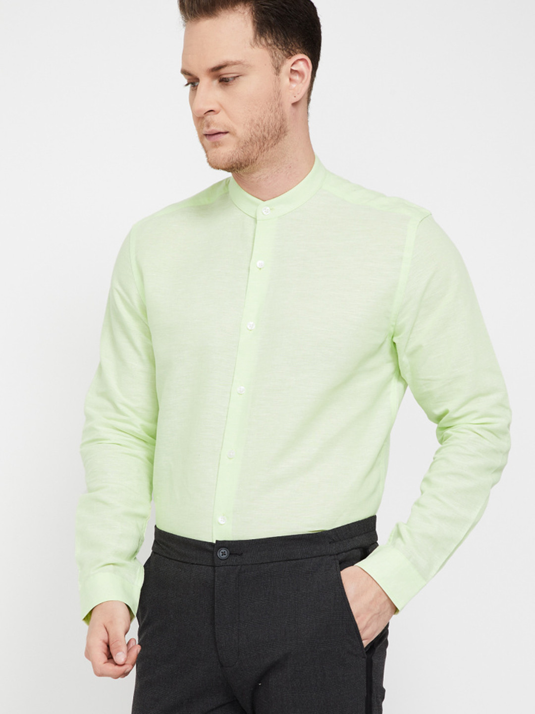 Buy CODE By Lifestyle Men Lime Green Regular Fit Solid Formal Shirt ...