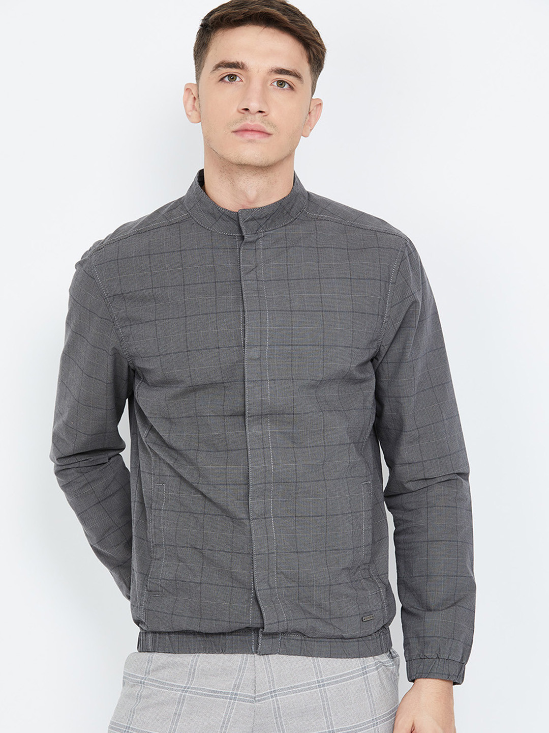 Buy CODE By Lifestyle Men Grey Checked Bomber Jacket - Jackets for Men ...