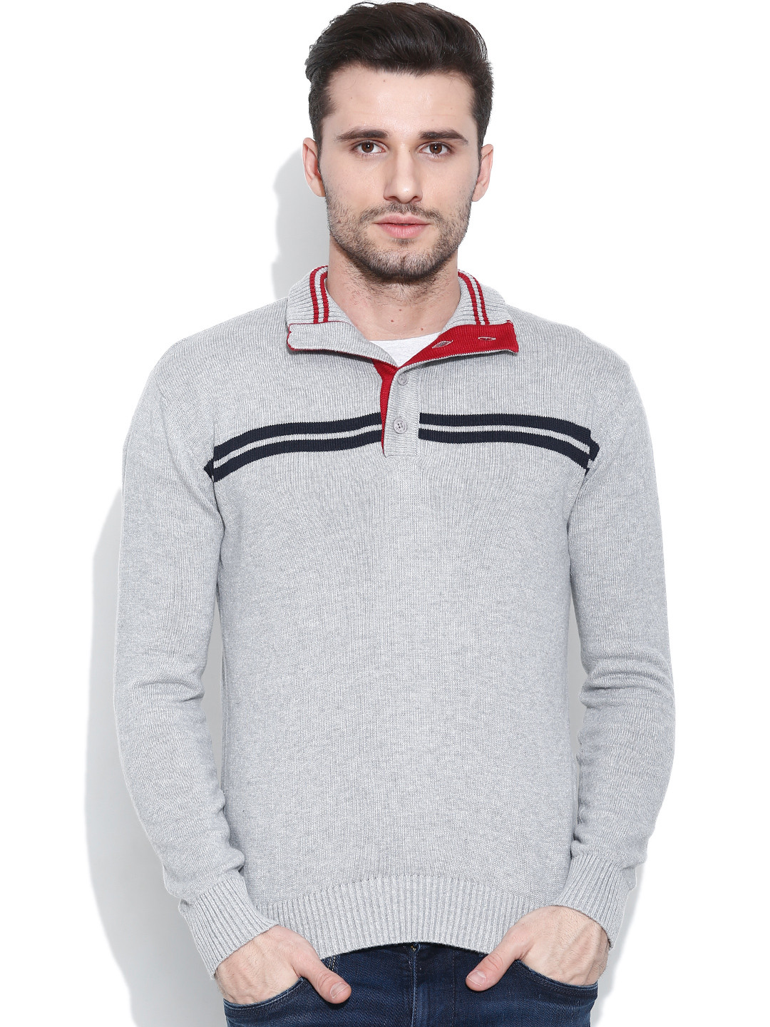 Buy Pepe Jeans Grey Sweater With Striped Detail - Sweaters for Men ...