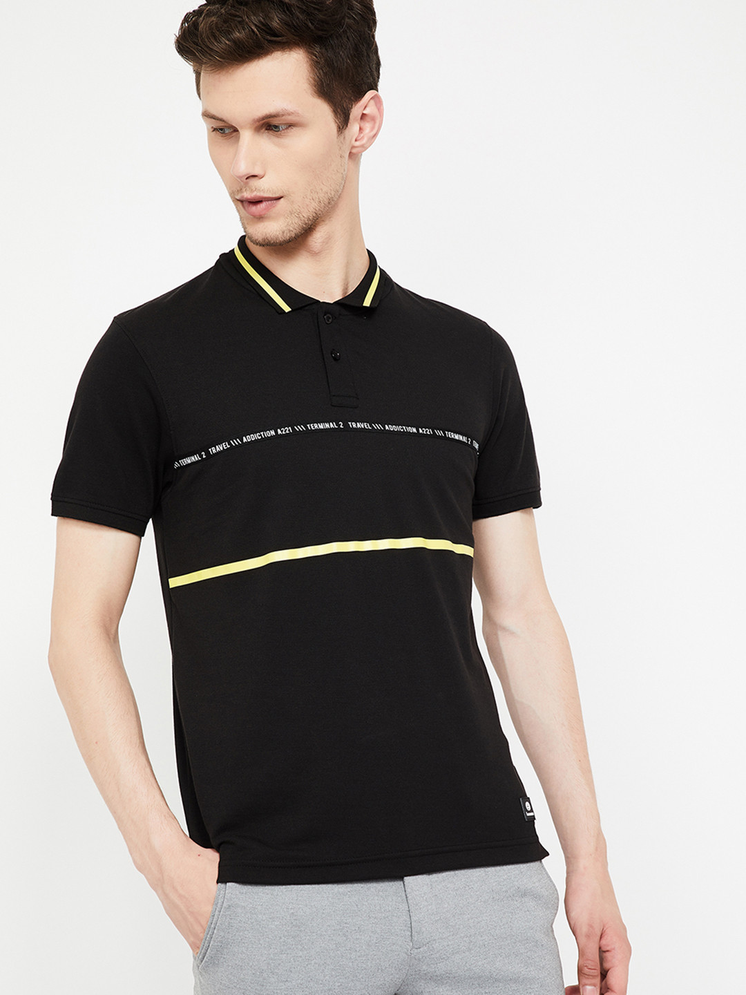 Buy Bossini Men Black Printed Polo Collar T Shirt - Tshirts for Men ...